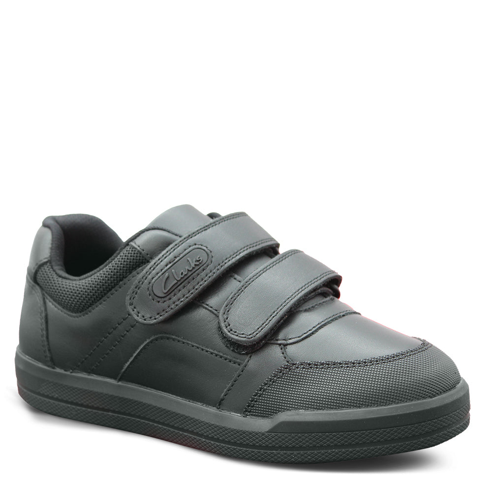 Clarks Sawyer Black Leather Kids Velcro Strap School Shoes | Australia ...